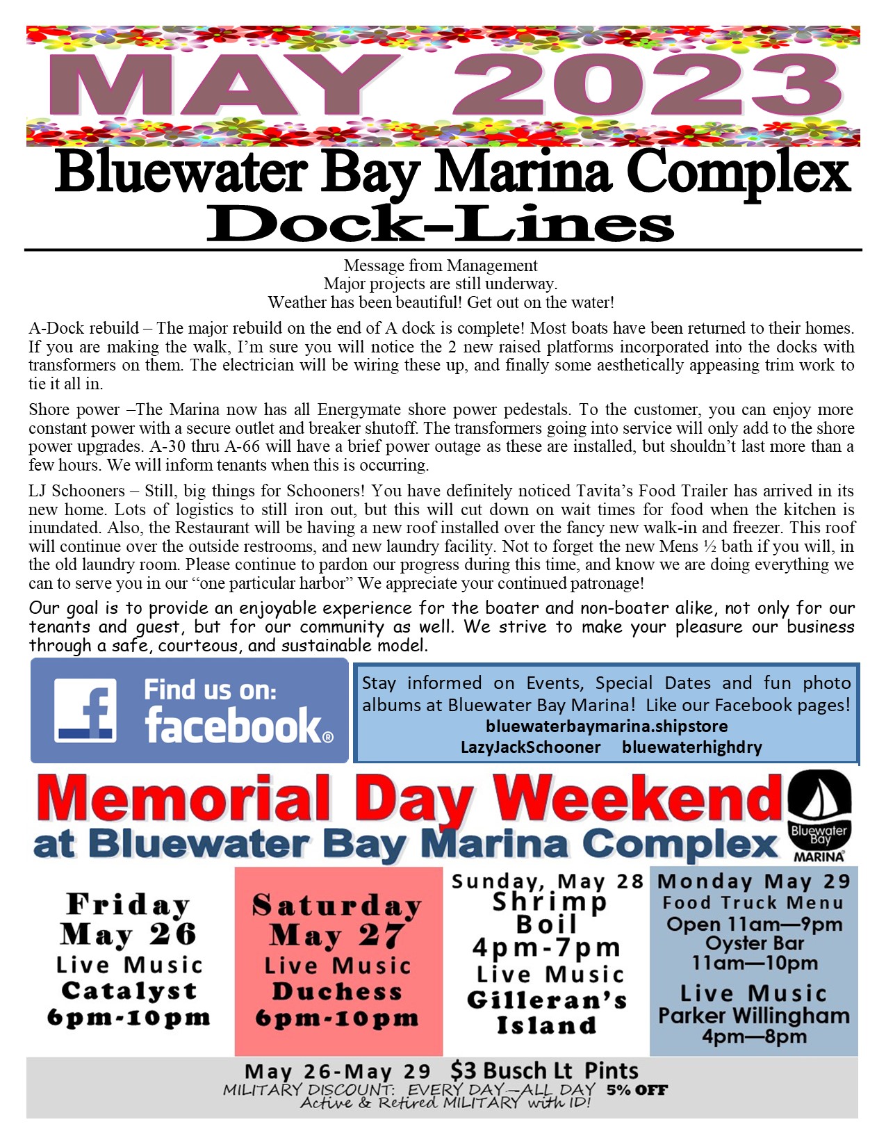 May Newsletter and Calendar – Bluewater Bay Marina Complex